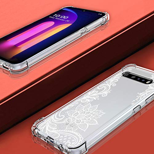 Osophter for LG V60 ThinQ Case for Girls Women Shock-Absorption Flexible TPU Rubber Cell Phone Cases Cover for LG V60(White Lace)