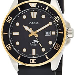 Casio Men's Diver Inspired Stainless Steel Quartz Watch with Resin Strap, Gold, 25.6 (Model: MDV106G-1AV)