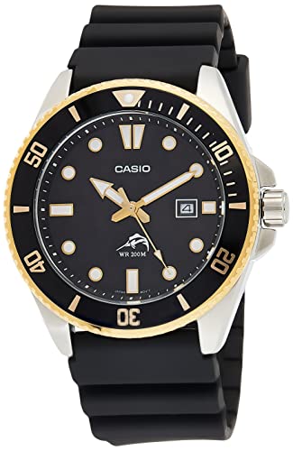 Casio Men's Diver Inspired Stainless Steel Quartz Watch with Resin Strap, Gold, 25.6 (Model: MDV106G-1AV)