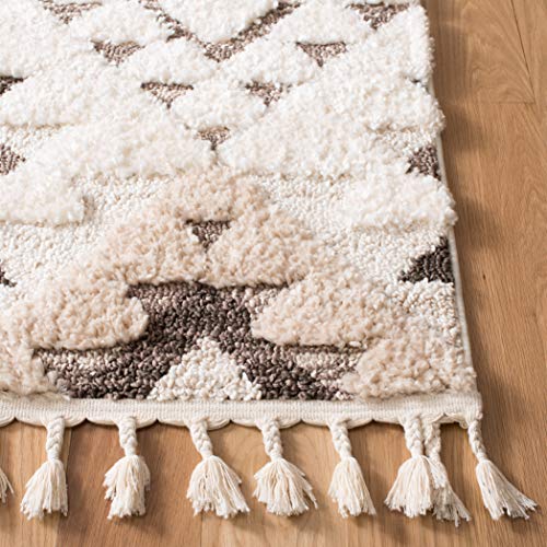 SAFAVIEH Moroccan Tassel Shag Collection Area Rug - 6'7" x 9'2", Ivory & Brown, Boho Design, Non-Shedding & Easy Care, 2-inch Thick Ideal for High Traffic Areas in Living Room, Bedroom (MTS688A)