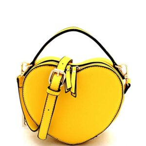 trendeology cute heart shape girls womens vegan leather small handle satchel crossbody purse… (yellow)