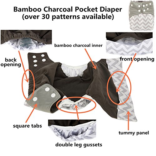 Baby Pocket Cloth Diaper Nappy Charcoal Bamboo Double Gussets (Animal Friends) 1 Count (Pack of 1)