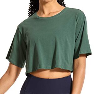 CRZ YOGA Women's Pima Cotton Workout Crop Tops Short Sleeve Yoga Shirts Casual Athletic Running T-Shirts Graphite Green Large