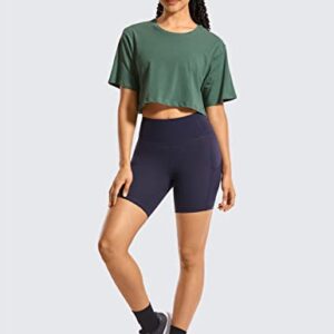 CRZ YOGA Women's Pima Cotton Workout Crop Tops Short Sleeve Yoga Shirts Casual Athletic Running T-Shirts Graphite Green Large