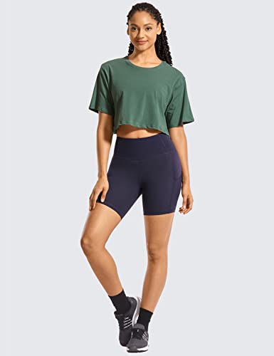 CRZ YOGA Women's Pima Cotton Workout Crop Tops Short Sleeve Yoga Shirts Casual Athletic Running T-Shirts Graphite Green Large