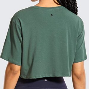 CRZ YOGA Women's Pima Cotton Workout Crop Tops Short Sleeve Yoga Shirts Casual Athletic Running T-Shirts Graphite Green Large