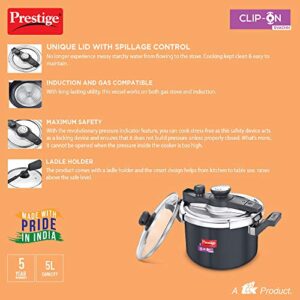 Prestige Svachh Clip-on 5 Litre Hard Anodised Pressure Cooker, Black