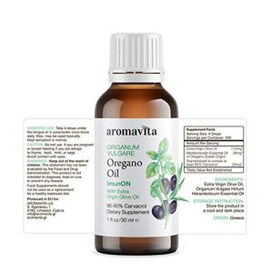 AROMAVITA, ImunON Greek Oregano Oil - Essential Oil Oregano Containing Over 86-90% Carvacrol - Natural, Vegan Friendly Oregano Oil Dietary Supplement