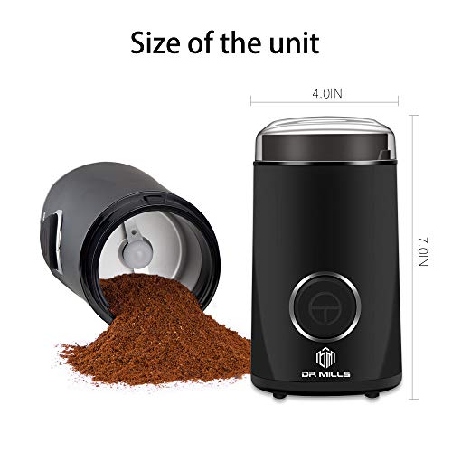 DR MILLS DM-7441 Coffee Grinder Electric,Coffee Bean Grinder,Spice Grinder,Blade & cup made with SUS304 stianlees steel (Black)