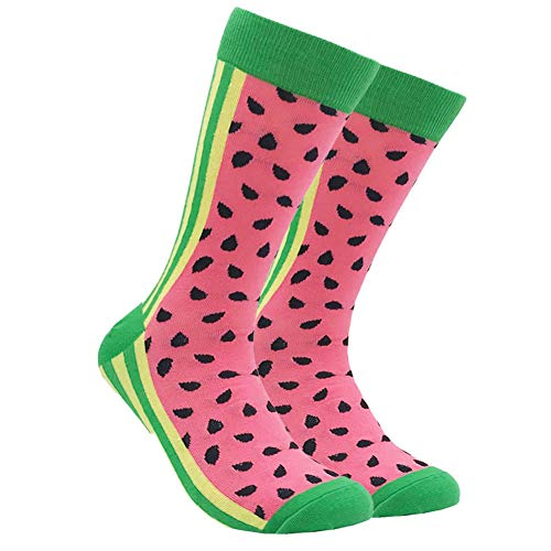 KoolHour Mens Original Crazy Fashionable Fruit Watermelon Casual Novelty Dress Crew Socks for Mens Gifts,Pink Green