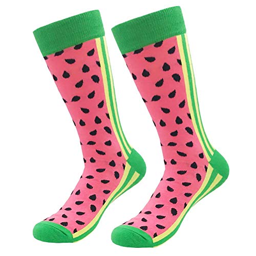 KoolHour Mens Original Crazy Fashionable Fruit Watermelon Casual Novelty Dress Crew Socks for Mens Gifts,Pink Green