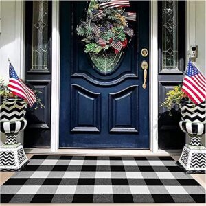 earthall front door mat 27.5''x43'' buffalo plaid rug, door mats outdoor machine washable, outdoor mat for front porch, outdoor mats for front door, front door mat outdoor entrance, black