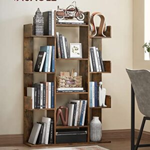 VASAGLE Bookshelf, Tree-Shaped Bookcase with 13 Storage Shelves, Rounded Corners, 9.8”D x 33.9”W x 55.1”H, Rustic Brown ULBC67BXV1