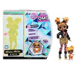 l.o.l. surprise! o.m.g. winter chill missy meow fashion doll & baby cat doll with 25 surprises