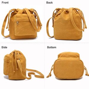 Small Drawstring Bucket Purse for Women Cute Canvas Crossbody Bag Shoulder Handbag