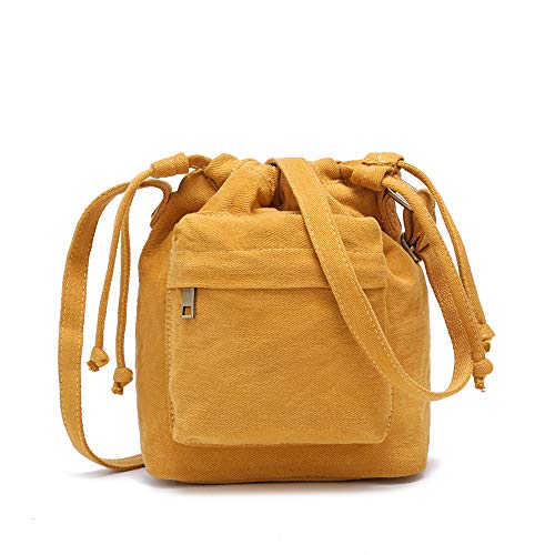 Small Drawstring Bucket Purse for Women Cute Canvas Crossbody Bag Shoulder Handbag