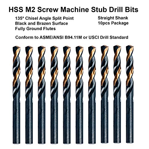 MAXTOOL 3/32" 10pcs Identical Screw Machine Drills HSS M2 Twist Stub Drill Bits Black-Bronze Fully Ground Straight Shank Short Drills; SMF02H10R06P10