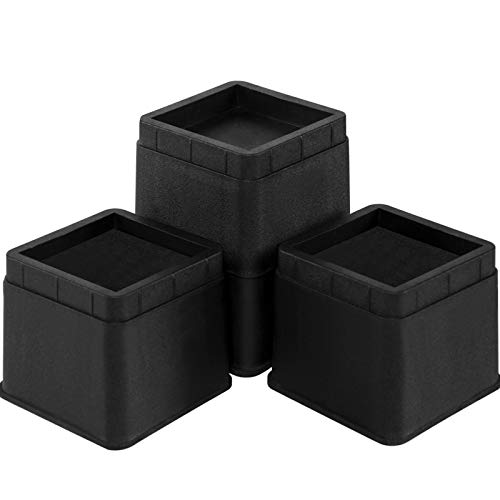 Joyclub Bed Risers 3 Inch Heavy Duty Stackable Furniture Risers for Sofa Table Couch Lift Height of 3 or 6 Inches (4 Pack Black)