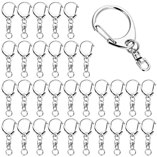 Roctee 50 pcs Lobster Clasp Key, Keychain Clip, Swivel Clasps Lanyard Snap Hook, DIY Crafts Key Chain, Lobster Claw Clasp (Silver)