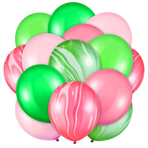 Hsei 60 Pieces 12 Inch Watermelon Balloons Latex Balloons Confetti Balloons Red Green Balloons for Summer Fruit Baby Shower Wedding Birthday Party Supplies