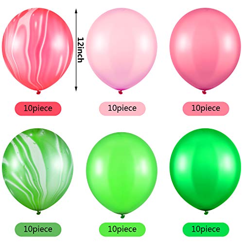 Hsei 60 Pieces 12 Inch Watermelon Balloons Latex Balloons Confetti Balloons Red Green Balloons for Summer Fruit Baby Shower Wedding Birthday Party Supplies