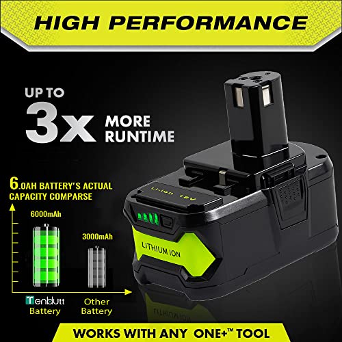 TenHutt 【Upgrade】 2 Packs 6.0Ah P108 Lithium Replacement Battery for Ryobi 18V ONE+ Cordless Power Tool Compatible with P102 P103 P104 P105 P107 P108 Lithium Battery