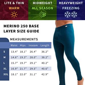 Merino Wool Men's Base Layer Pants — 100% Organic Wool Midweight Thermal Pants + Hiking Wool Socks (Medium, Black 250)