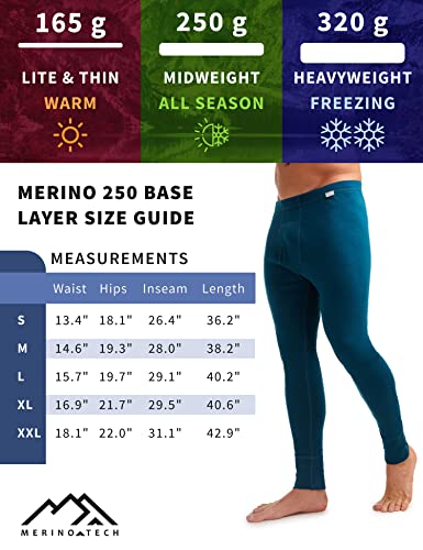 Merino Wool Men's Base Layer Pants — 100% Organic Wool Midweight Thermal Pants + Hiking Wool Socks (Medium, Black 250)