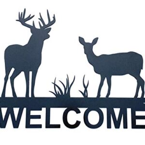 Eagle Eye Products LLC Deer Welcome Sign | Deer Welcome | Whitetail | Wall Art | Metal Welcome Sign | Decorative Indoor Outdoor Sign | Black Finish 15"X12"