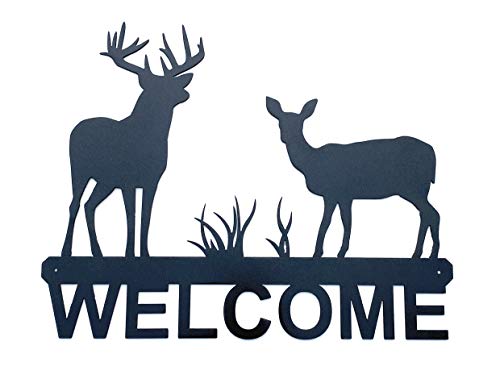 Eagle Eye Products LLC Deer Welcome Sign | Deer Welcome | Whitetail | Wall Art | Metal Welcome Sign | Decorative Indoor Outdoor Sign | Black Finish 15"X12"