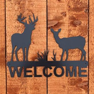 Eagle Eye Products LLC Deer Welcome Sign | Deer Welcome | Whitetail | Wall Art | Metal Welcome Sign | Decorative Indoor Outdoor Sign | Black Finish 15"X12"