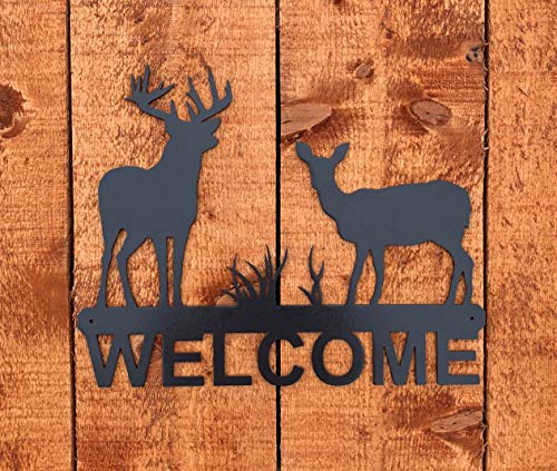 Eagle Eye Products LLC Deer Welcome Sign | Deer Welcome | Whitetail | Wall Art | Metal Welcome Sign | Decorative Indoor Outdoor Sign | Black Finish 15"X12"