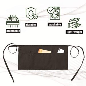 NOBONDO 12 Pack Waitress Aprons with 3 Pockets - Waist Aprons for Women Men Commercial Waiter Half Apron with Extra Long Straps Reinforced Seams for Restaurant Server Work