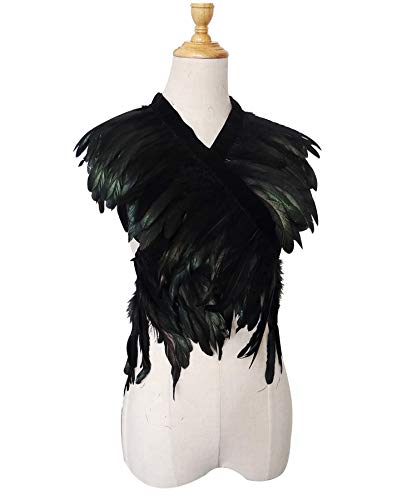 L'VOW Feather Boa Ribbon Punk Gothic Shawl Maleficent Costume for Halloween（Black）