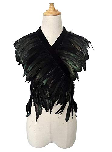 L'VOW Feather Boa Ribbon Punk Gothic Shawl Maleficent Costume for Halloween（Black）