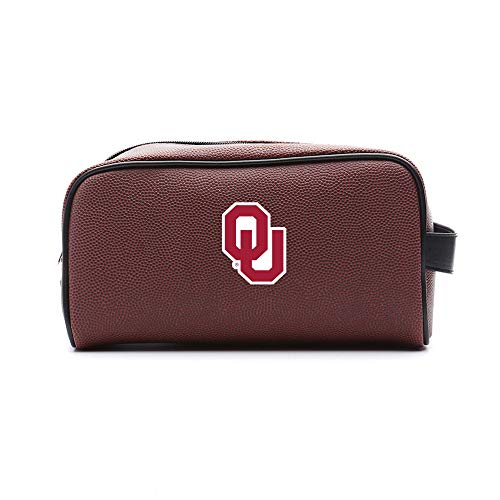 Oklahoma Sooners Football Leather Travel Toiletry Kit Zippered Pouch Bag - made from the same exact materials as a football - Brown