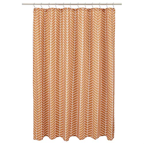 Amazon Basics Microfiber Terracotta Herringbone Printed Pattern Bathroom Shower Curtain - Terracotta Herringbone, 72 Inch