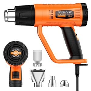 seekone heat gun 1800w heavy duty fast heat hot air gun kit with 752℉&1112℉（400℃-600℃） dual-temperature settings and 4 nozzles with overload protection for crafts, shrinking pvc, stripping paint