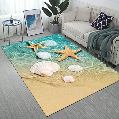 Ormis Starfish and Seashell Pattern Area Rug,Modern Flannel Microfiber Non-Slip Floor Mat Carpet,5'x7'