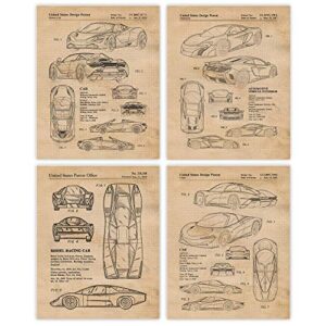 vintage mclaren 720s, speedtail, 675lt, m6 patent prints, 4 (8x10) unframed photos, wall art decor gifts under 20 for home office man cave college student teacher f1 team cars racing fans