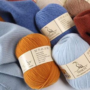 TEHETE 100% Merino Wool Yarn for Knitting 3-Ply Luxury Warm Soft Lightweight Crochet Yarn (Light Grey)