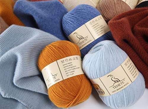 TEHETE 100% Merino Wool Yarn for Knitting 3-Ply Luxury Warm Soft Lightweight Crochet Yarn (Light Grey)