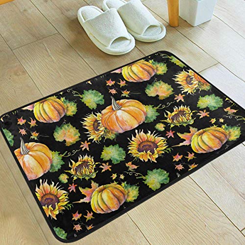 Indoor Doormat Front Door Mat - Autumn of Pumpkins Sunflowers Leaves Modern Non Slip Floor Mat for Kitchen Bathroom Toilet Inside Welcome Door Rugs