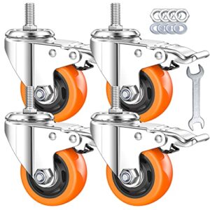 stem casters heavy duty swivel threaded stem caster wheels with american size 1/2''-13x1'' thread dual locking wheel with brakes pack of 4 (4 inch, with brake)