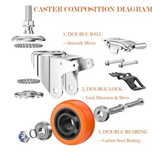 Stem Casters Heavy Duty Swivel Threaded Stem Caster Wheels with American Size 1/2''-13x1'' Thread Dual Locking Wheel with Brakes Pack of 4 (4 inch, with Brake)