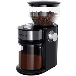 shardor electric burr coffee grinder 2.0, adjustable burr mill with 16 precise grind setting for 2-14 cup, black