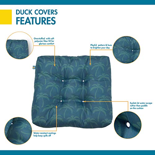 Duck Covers Water-Resistant 19 x 19 x 5 Inch Indoor Outdoor Seat Cushions, Blue Oasis Palm, 2-Pack