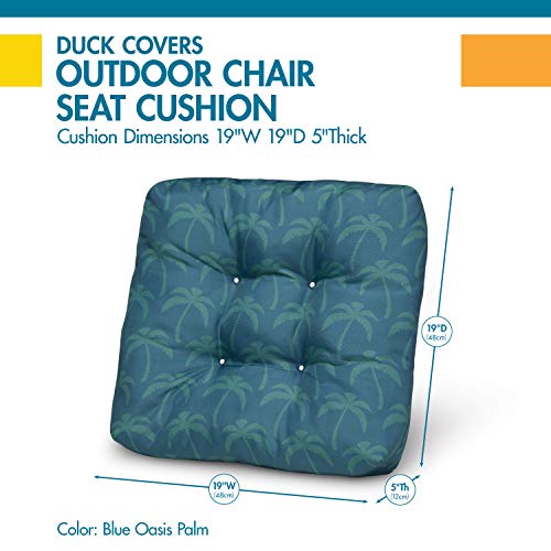 Duck Covers Water-Resistant 19 x 19 x 5 Inch Indoor Outdoor Seat Cushions, Blue Oasis Palm, 2-Pack