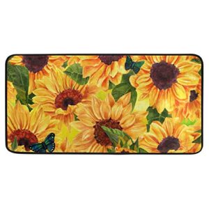 anti fatigue kitchen floor mat, non slip absorbent comfort standing mat soft runner rug for hallway entryway bathroom living room bedroom 39 x 20 in (sunflower butterflies)