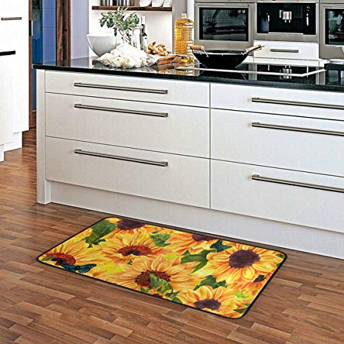 Anti Fatigue Kitchen Floor Mat, Non Slip Absorbent Comfort Standing Mat Soft Runner Rug for Hallway Entryway Bathroom Living Room Bedroom 39 x 20 in (Sunflower Butterflies)